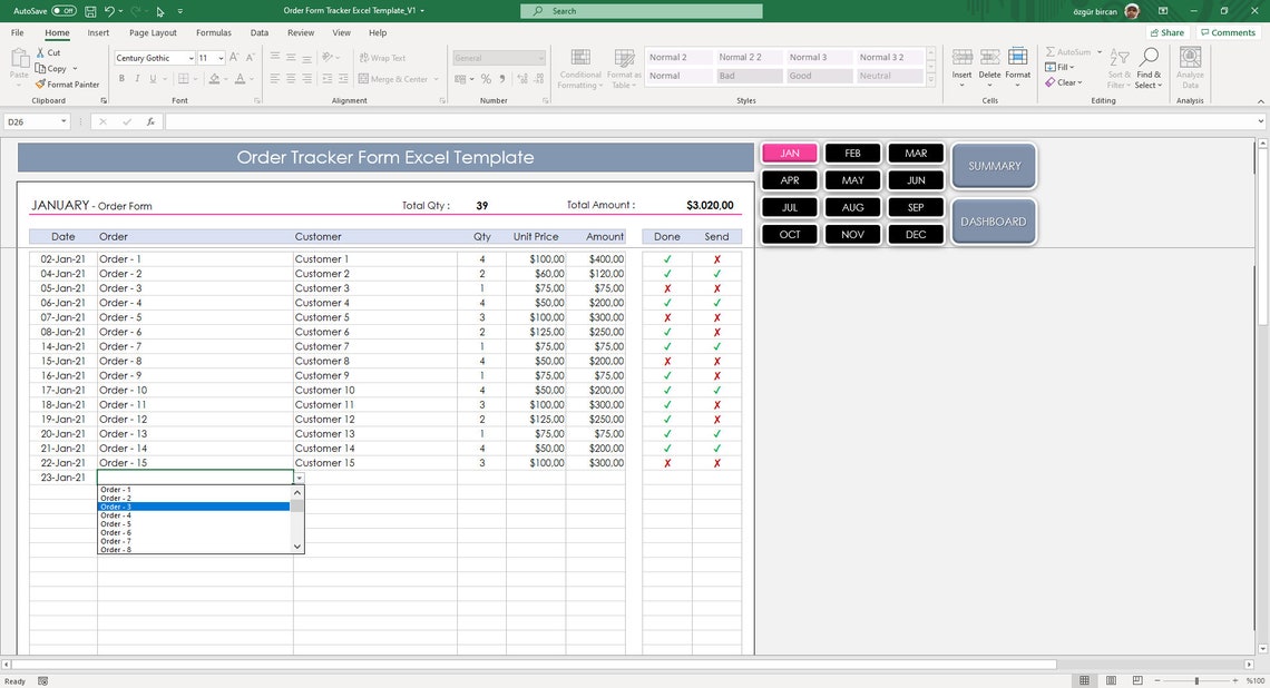 Order Form Tracker Excel Template Editable Order Tracker | Etsy