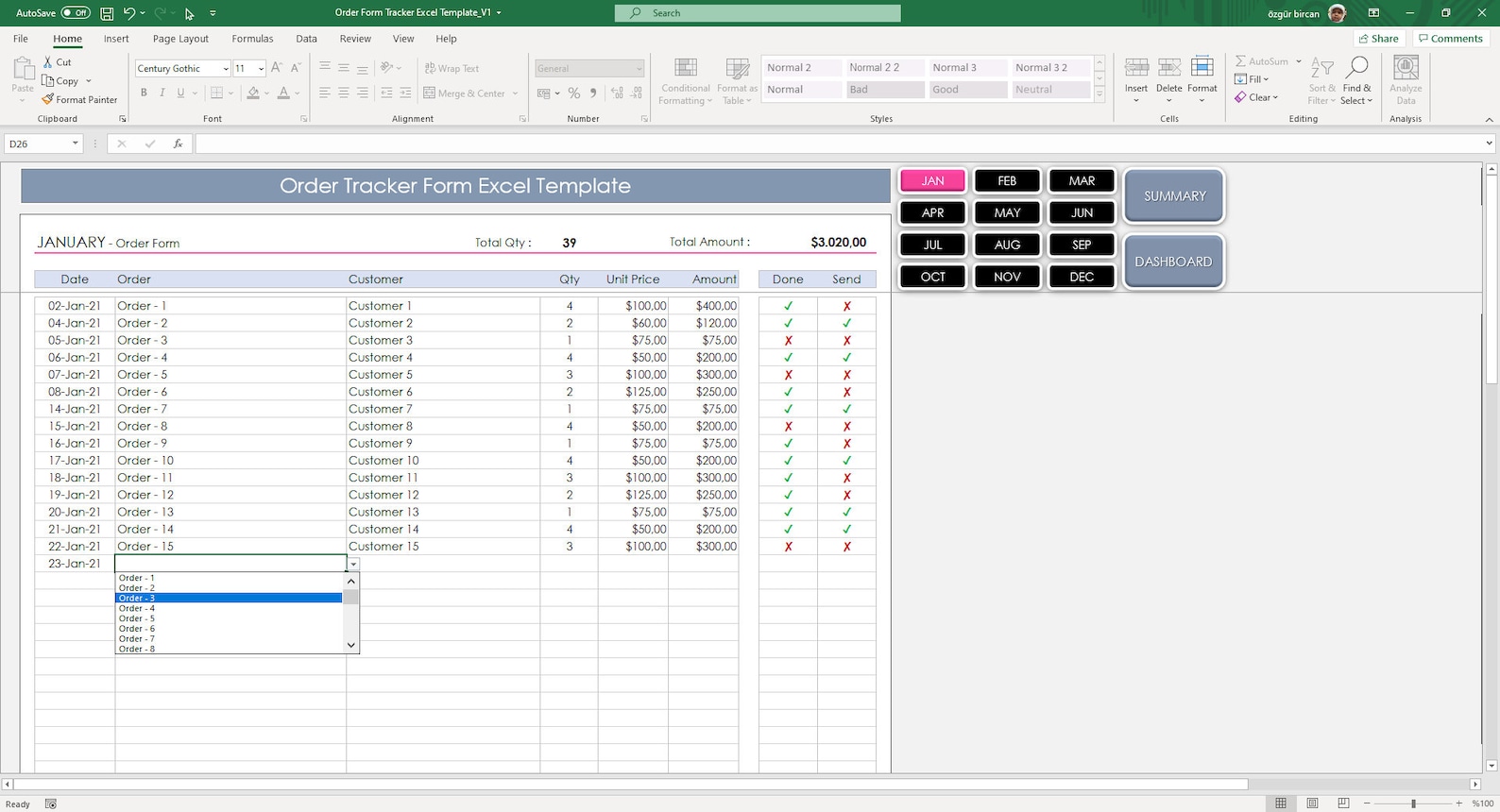 Order Form Tracker Excel Template Editable Order Tracker | Etsy