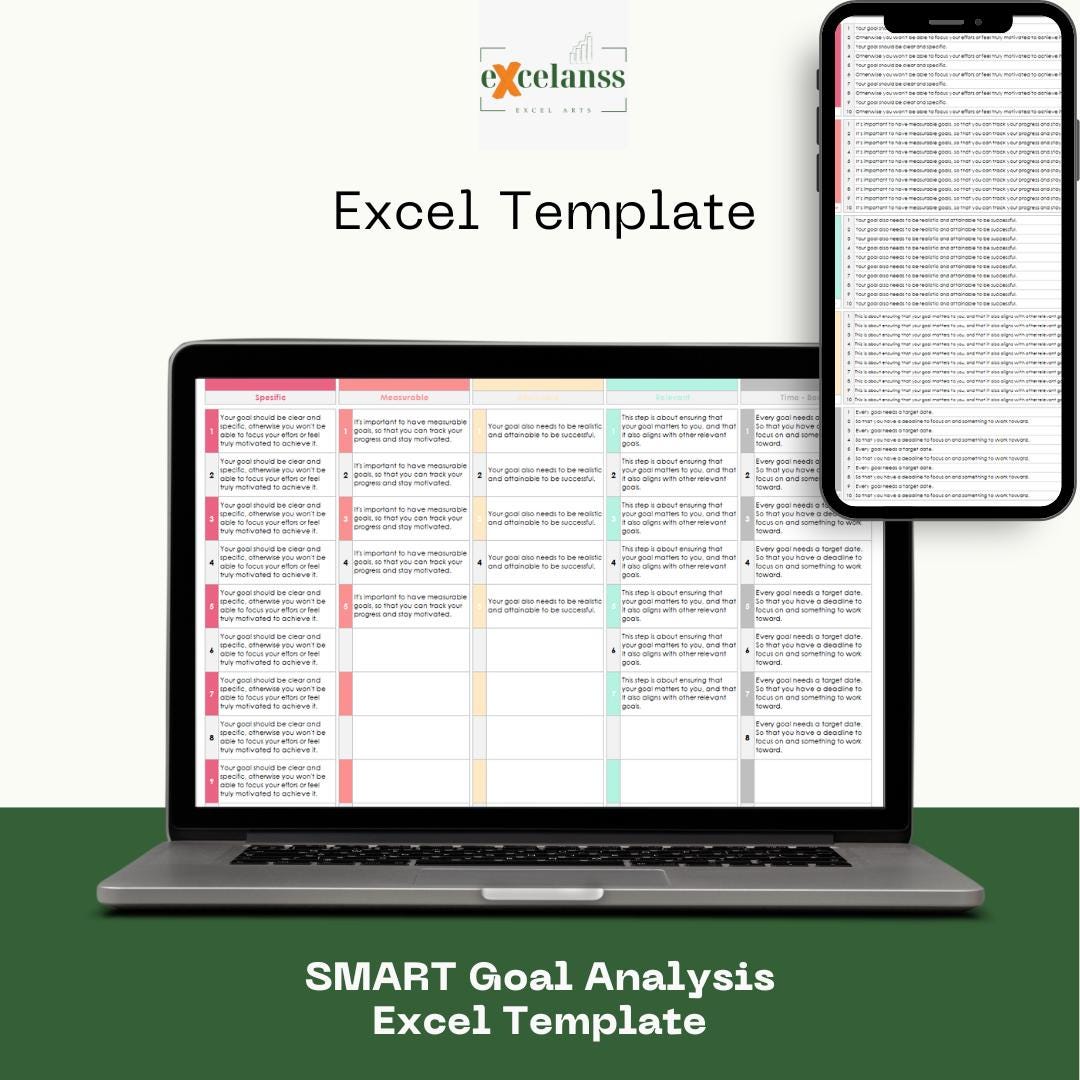 SMART Goal Analysis Excel Template: Printable Personal Planner ...