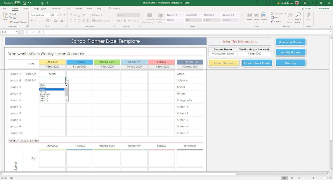 Student School Planner Excel Template Student Planner - Etsy