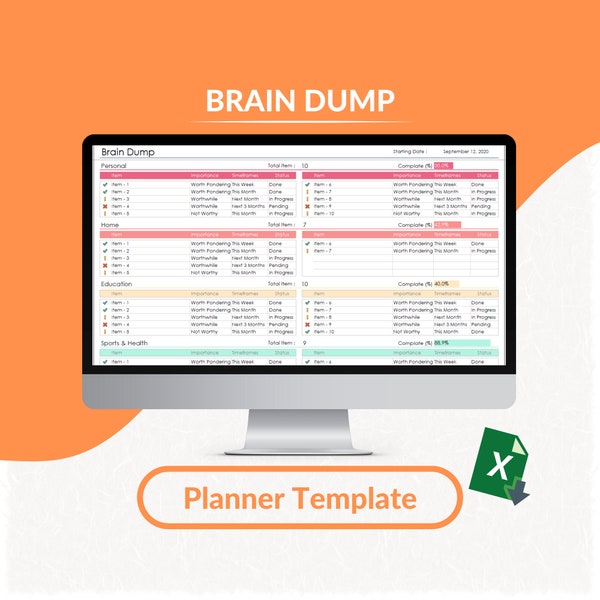 Brain Dump Template - Etsy