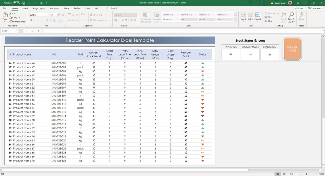 Reorder Point Calculator Excel Template: Inventory Stock Control With ...