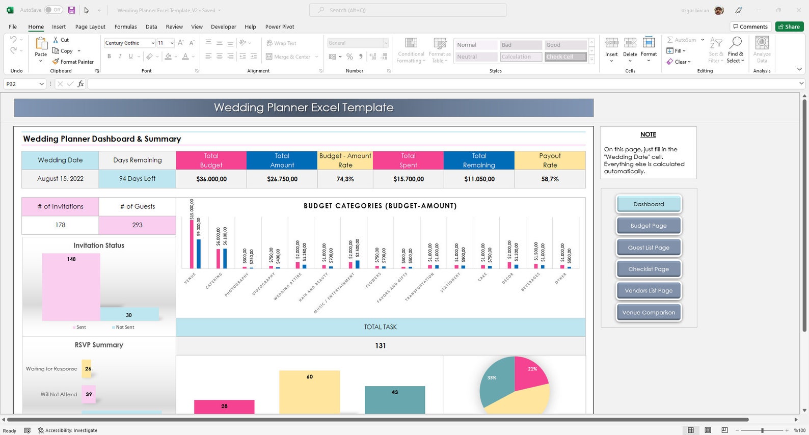 Wedding Planner Excel Template Wedding Planning Bundle Pack - Etsy