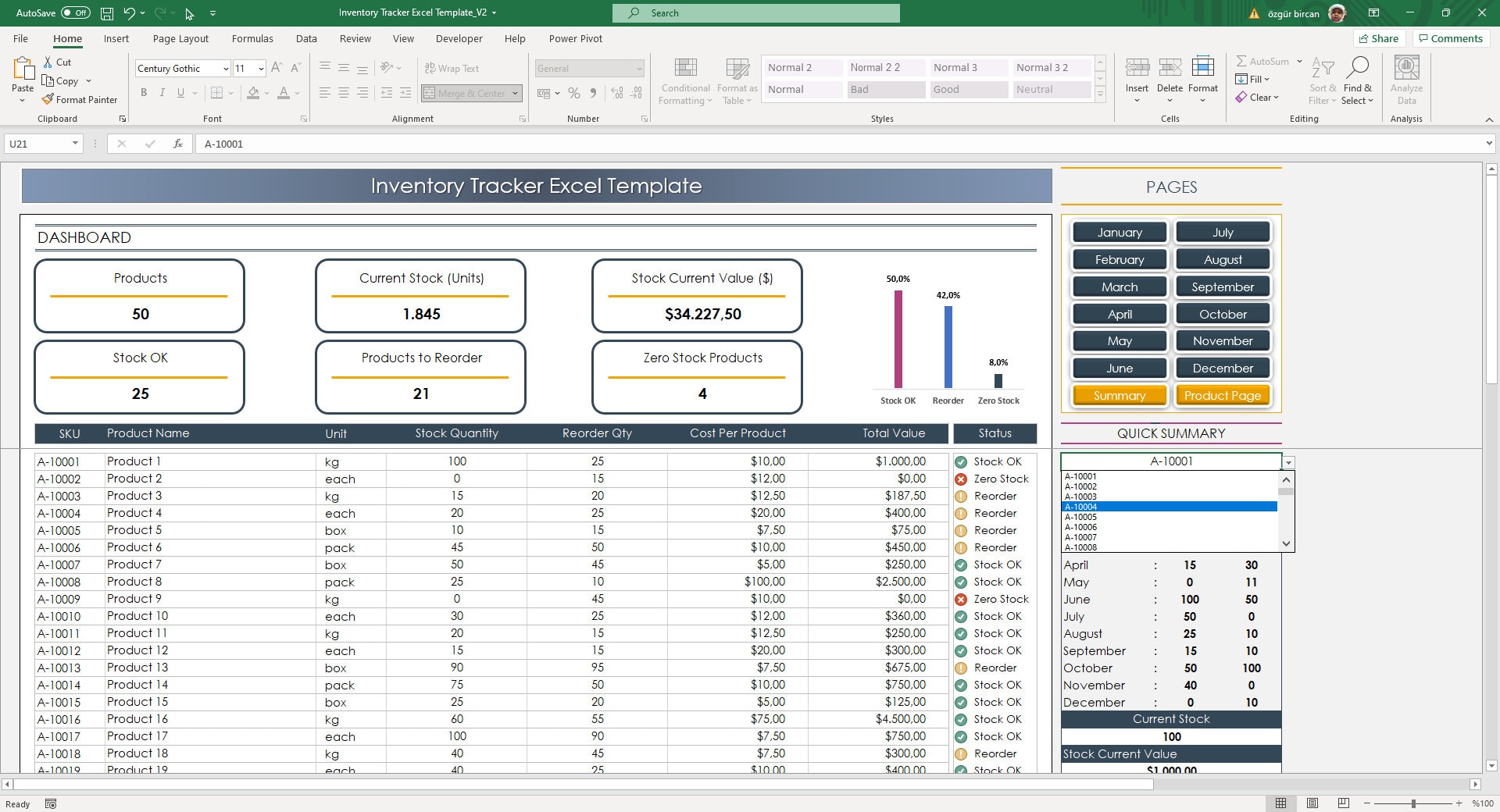 Inventory Tracker Excel Template: Stock Management Spreadsheet - Etsy