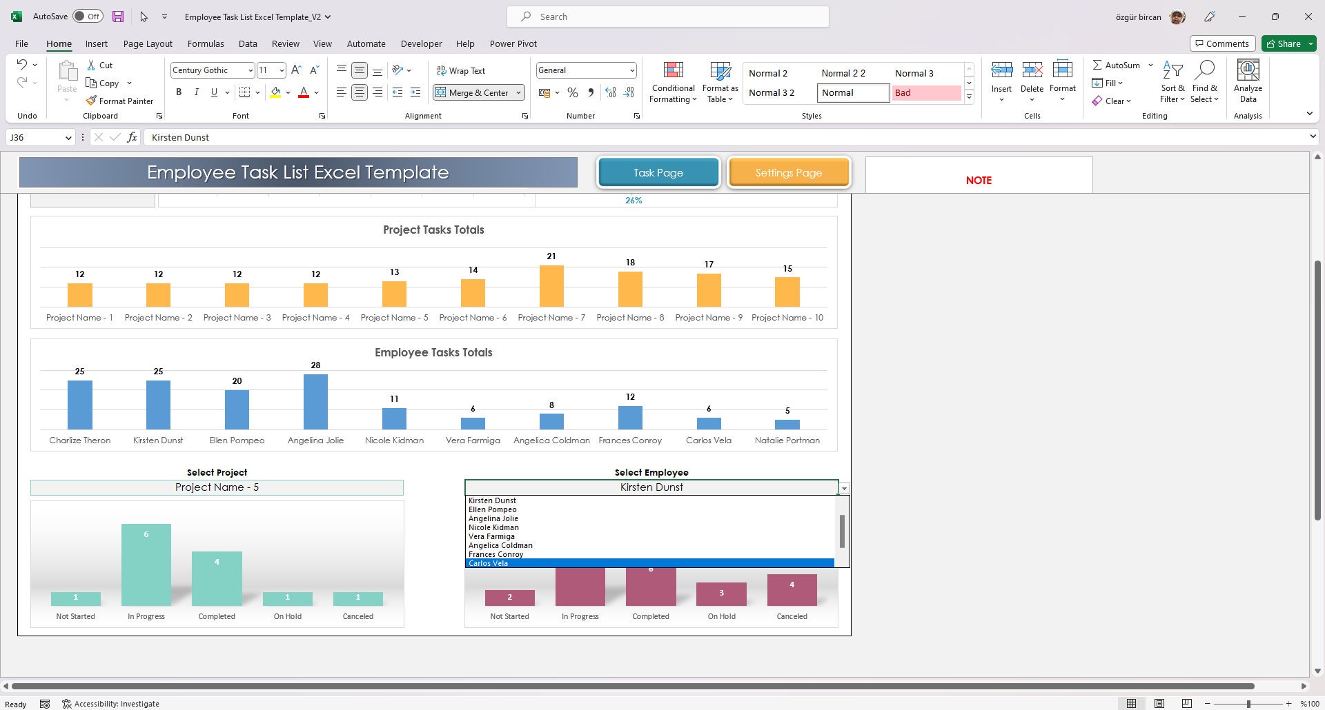 Employee Task List Excel Template Employee Task Tracker - Etsy UK
