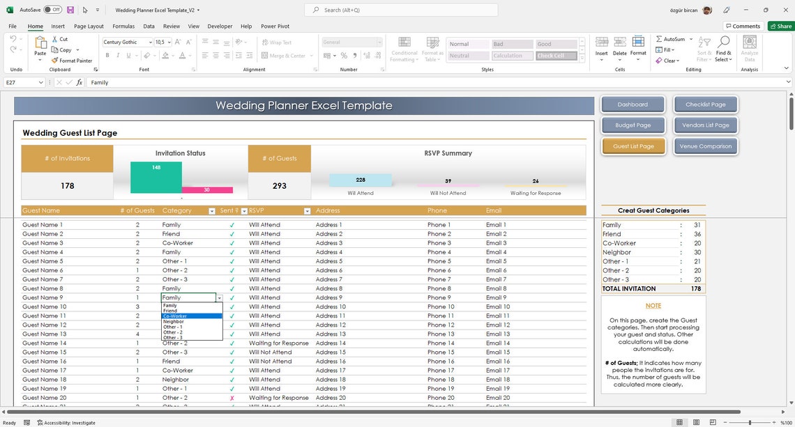 Wedding Planner Excel Template Wedding Planning Bundle Pack - Etsy