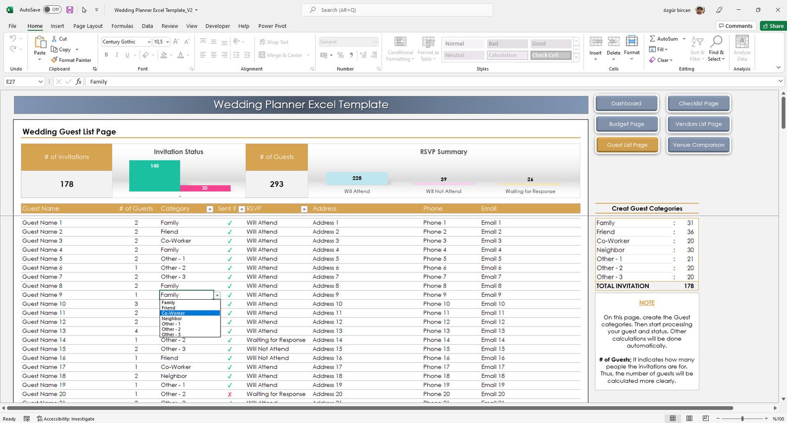 Wedding Planner Excel Template Wedding Planning Bundle Pack - Etsy