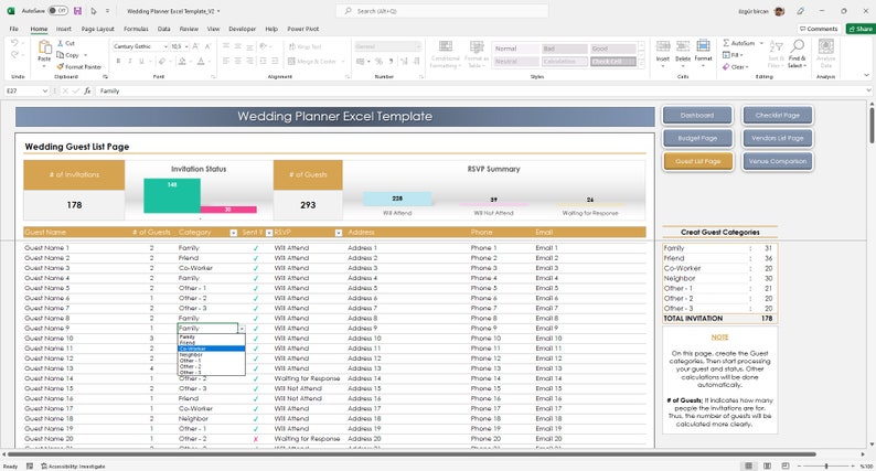 Wedding Planner Excel Template Wedding Planning Bundle Pack - Etsy