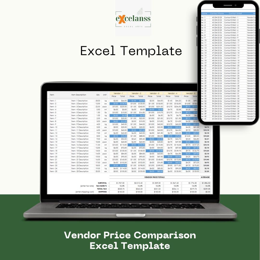 Vendor Price Comparison Excel Template: Compare Costs - Etsy