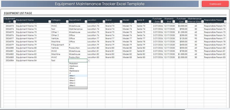 Equipment Maintenance Tracker Excel Template, Maintenance Log ...