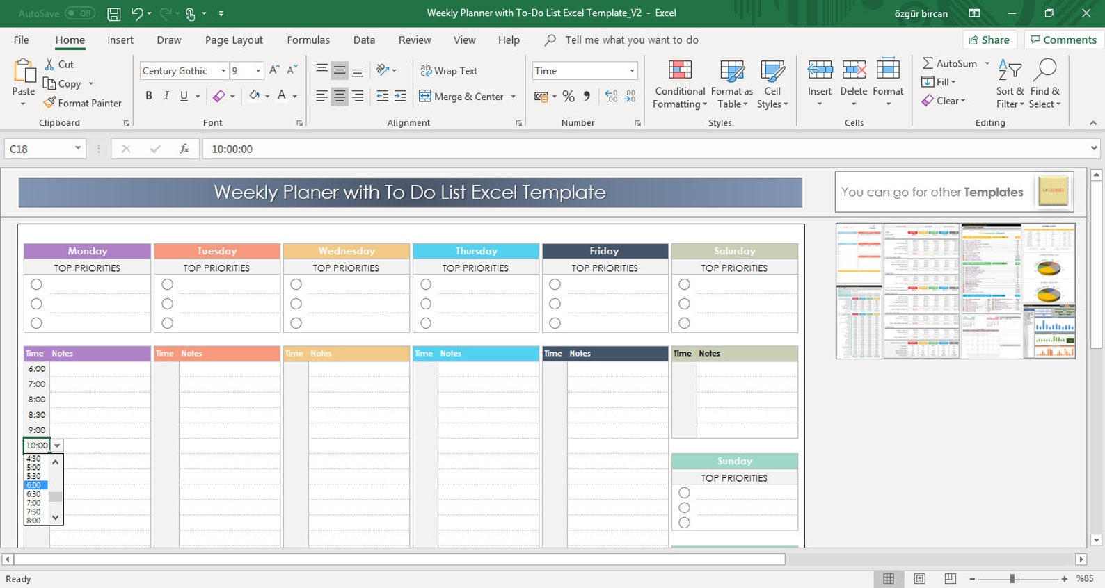 Weekly Planner With To-do List Excel Template Planner - Etsy