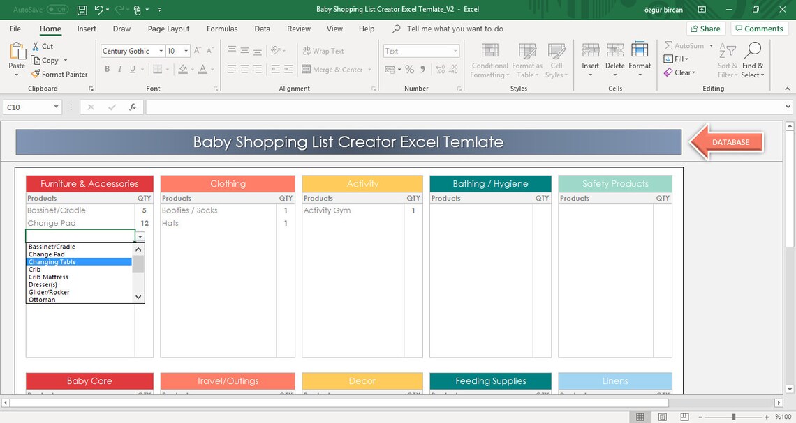 Baby Shopping List Creator Excel Template Shopping Tracker - Etsy