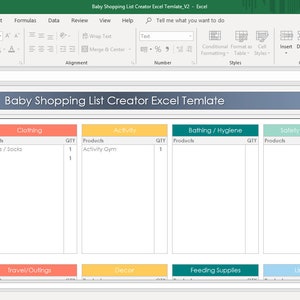 Baby Shopping List Creator Excel Template | Shopping Tracker | Shopping ...