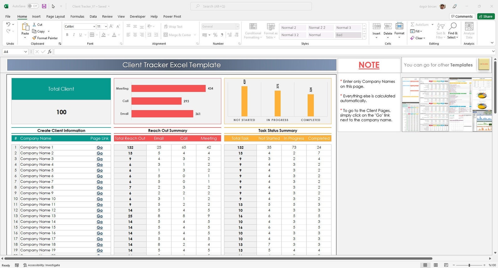 Client Tracker Excel Template Client Engagement Tracker - Etsy