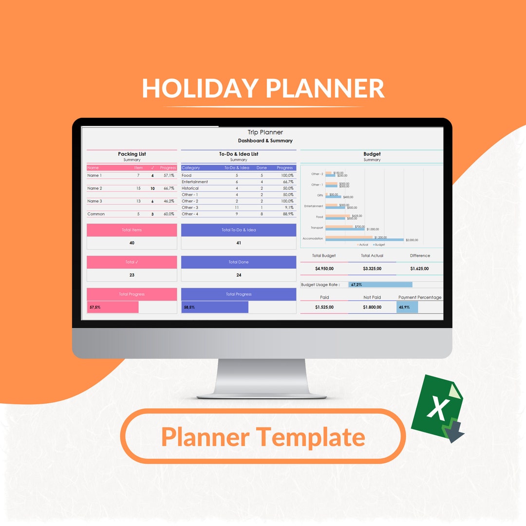 Holiday Planner Excel Template | Trip Planner Tracker | Vacation ...