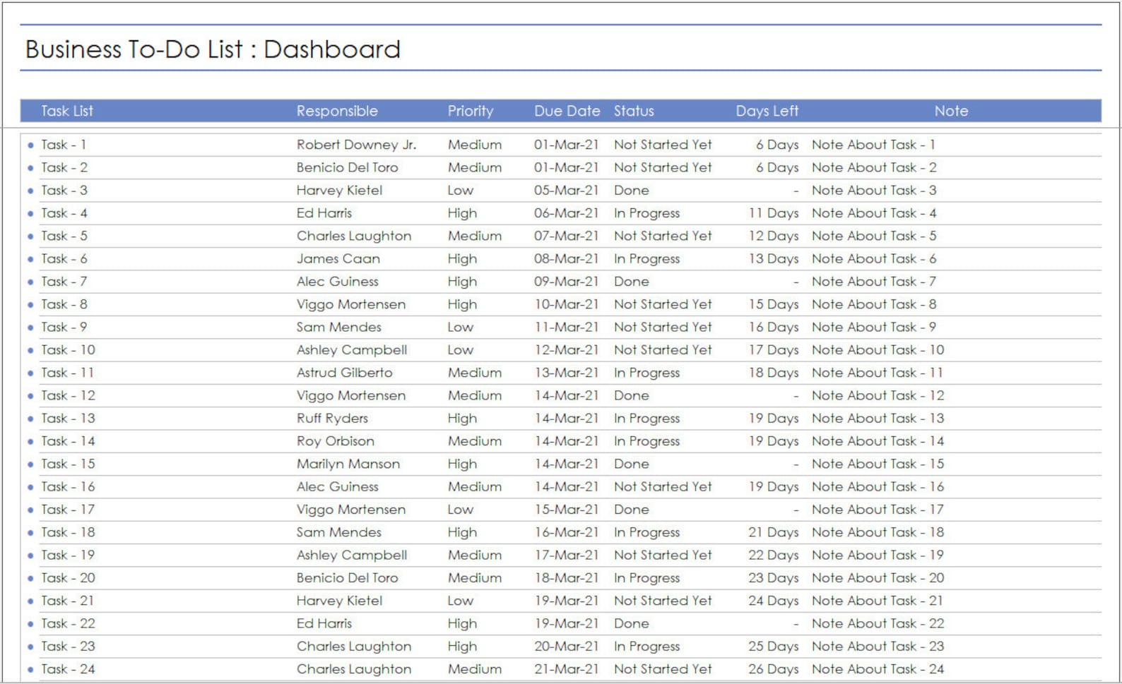 Team To-do List Excel Template Business To-do List Tracker | Etsy