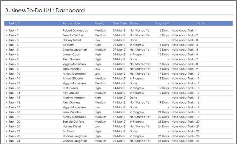 Team To-do List Excel Template Business To-do List Tracker | Etsy