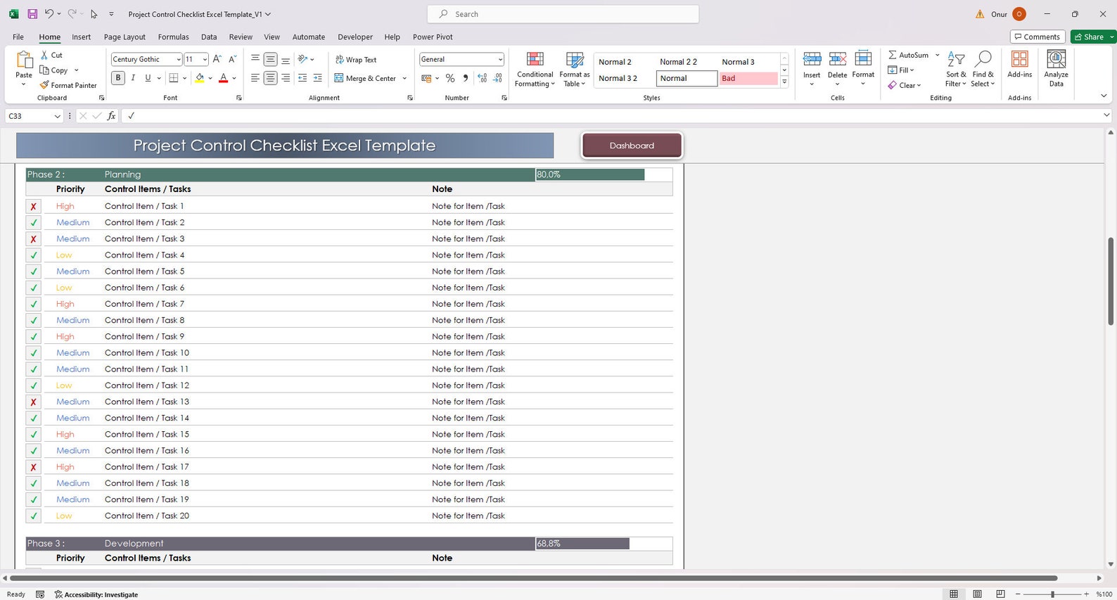 Project Control Checklist: Excel Control & Task Tracker Template - Etsy