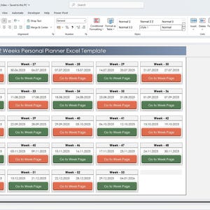 Weekly Personal Planner Excel Template | 52 Weeks Goals, Tasks ...