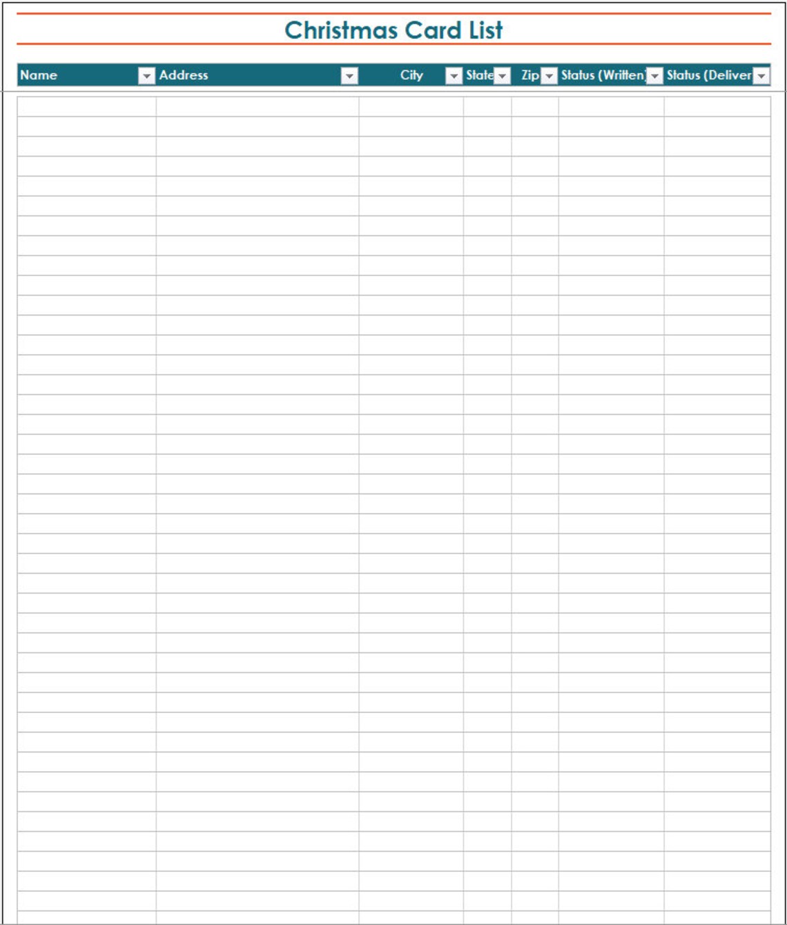 Christmas Card List Excel Template Christmas Card Tracker - Etsy