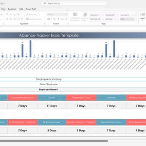 Absence Tracker Excel Template (1-50 Employee) | Employee Time off ...