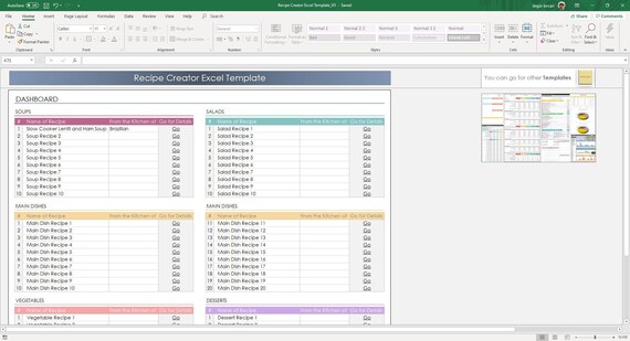 Excel Recipe Card Template