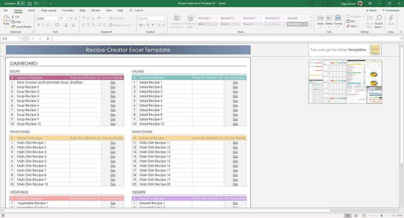 Recipe Creator Excel Template Editable Recipe Binder Recipe 