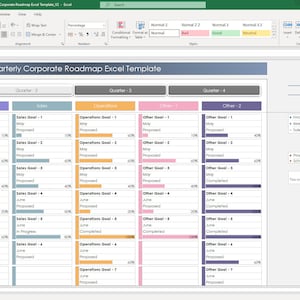 Quarterly Corporate Roadmap Excel Template | Business Strategy & Goals ...