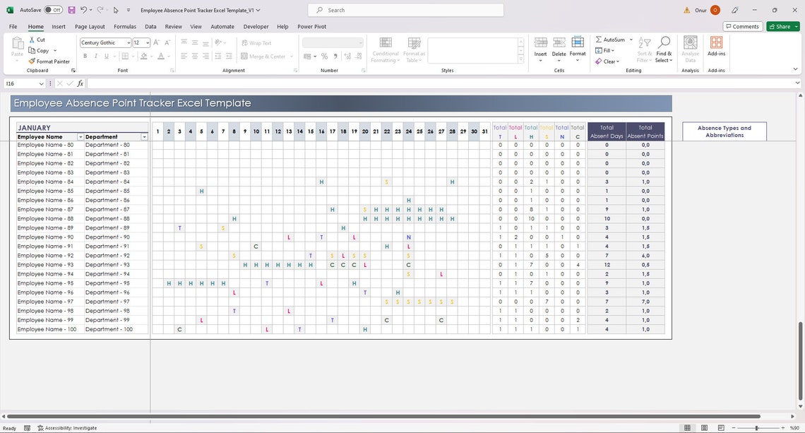 Employee Absence Point Tracker Excel Template | HR Attendance Tracking ...