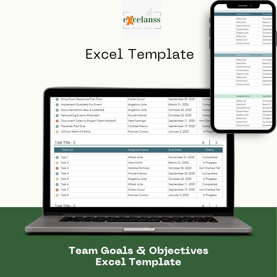 Team Goals & Objectives Excel Template: Track Team Targets, Tasks and ...