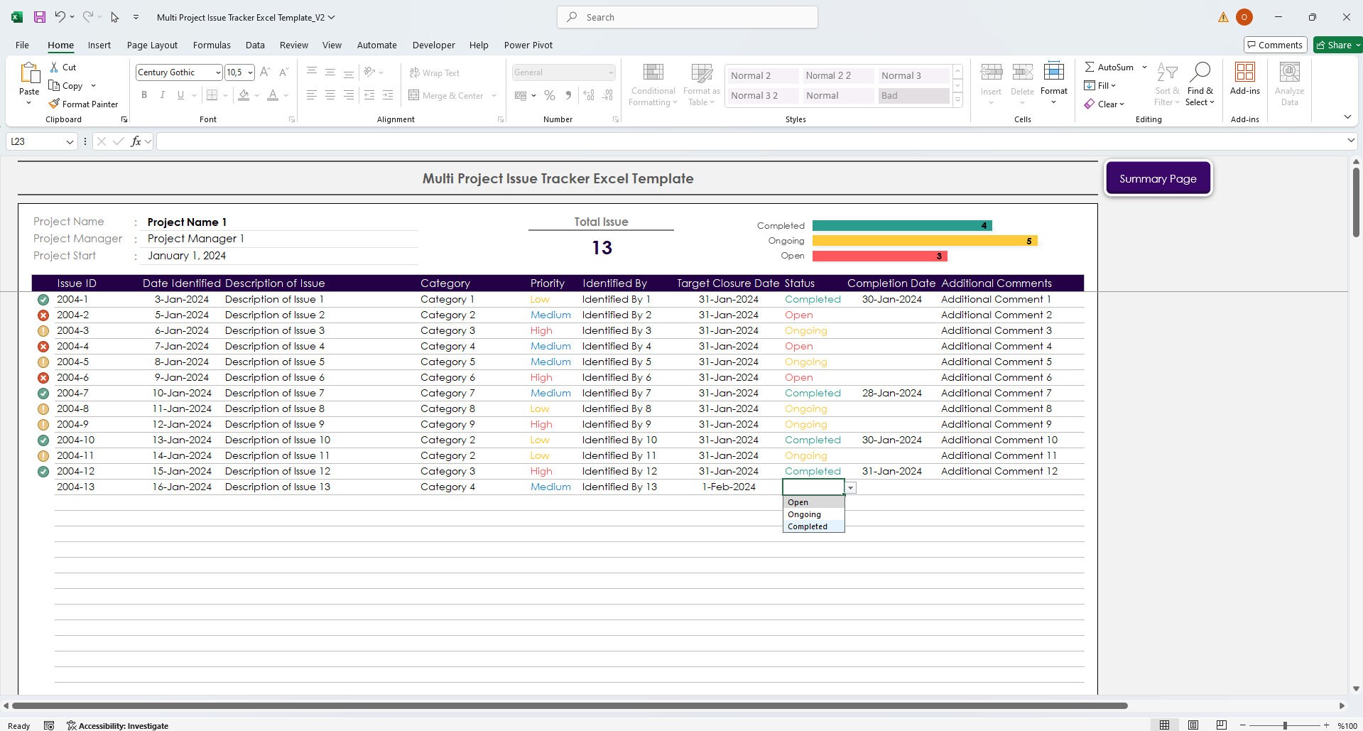 Multi-project Issue Tracker Excel Template: Bug Log (for 25 Projects ...