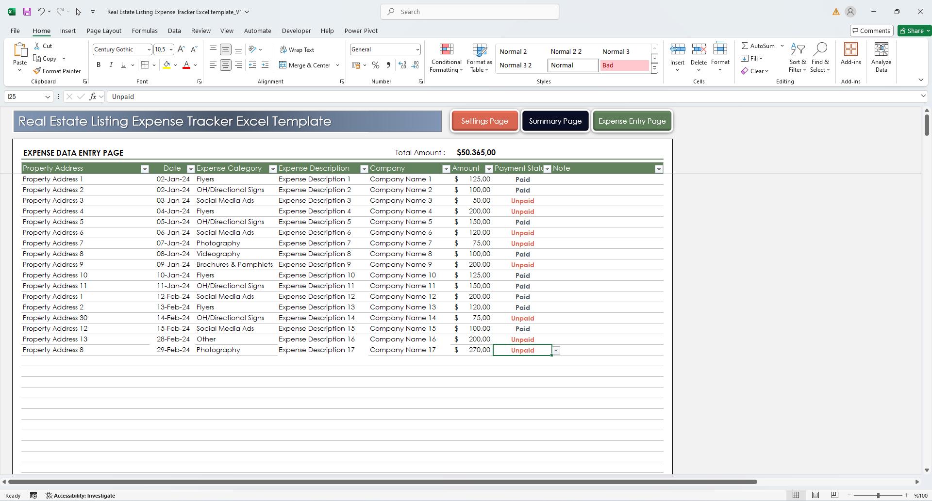 Real Estate Listing Expense Tracker Excel Template – Property Marketing ...