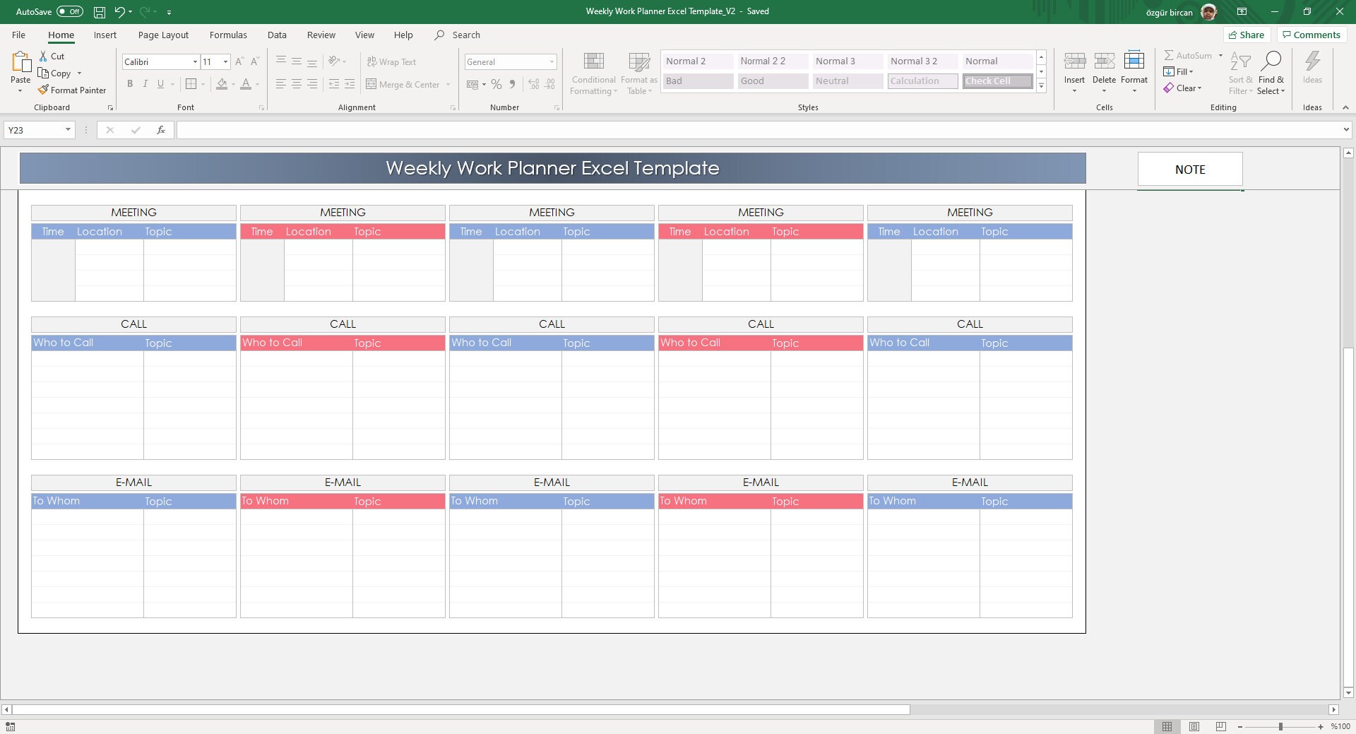 Excel-sjabloon voor wekelijkse werkvoorbereider Wekelijkse | Etsy