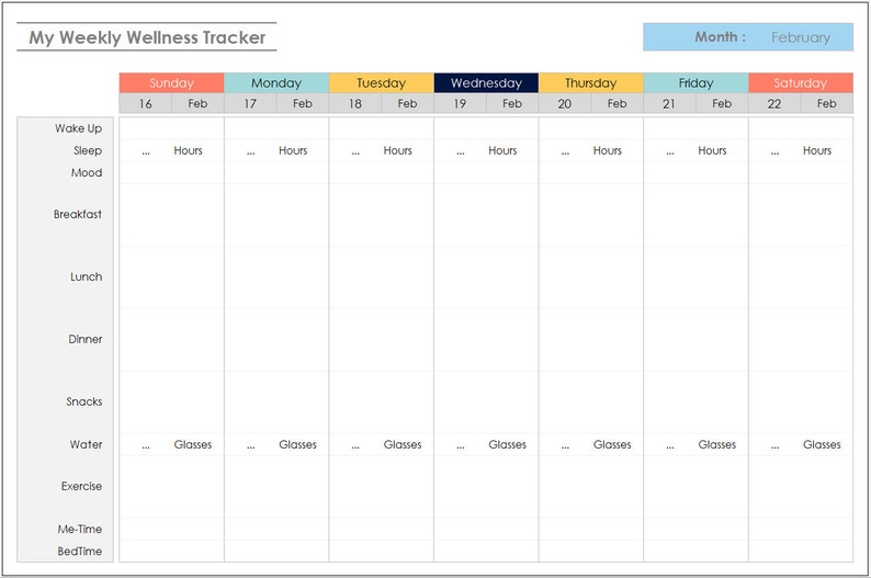 Weekly Wellness Tracker Excel Template Notability Planner - Etsy