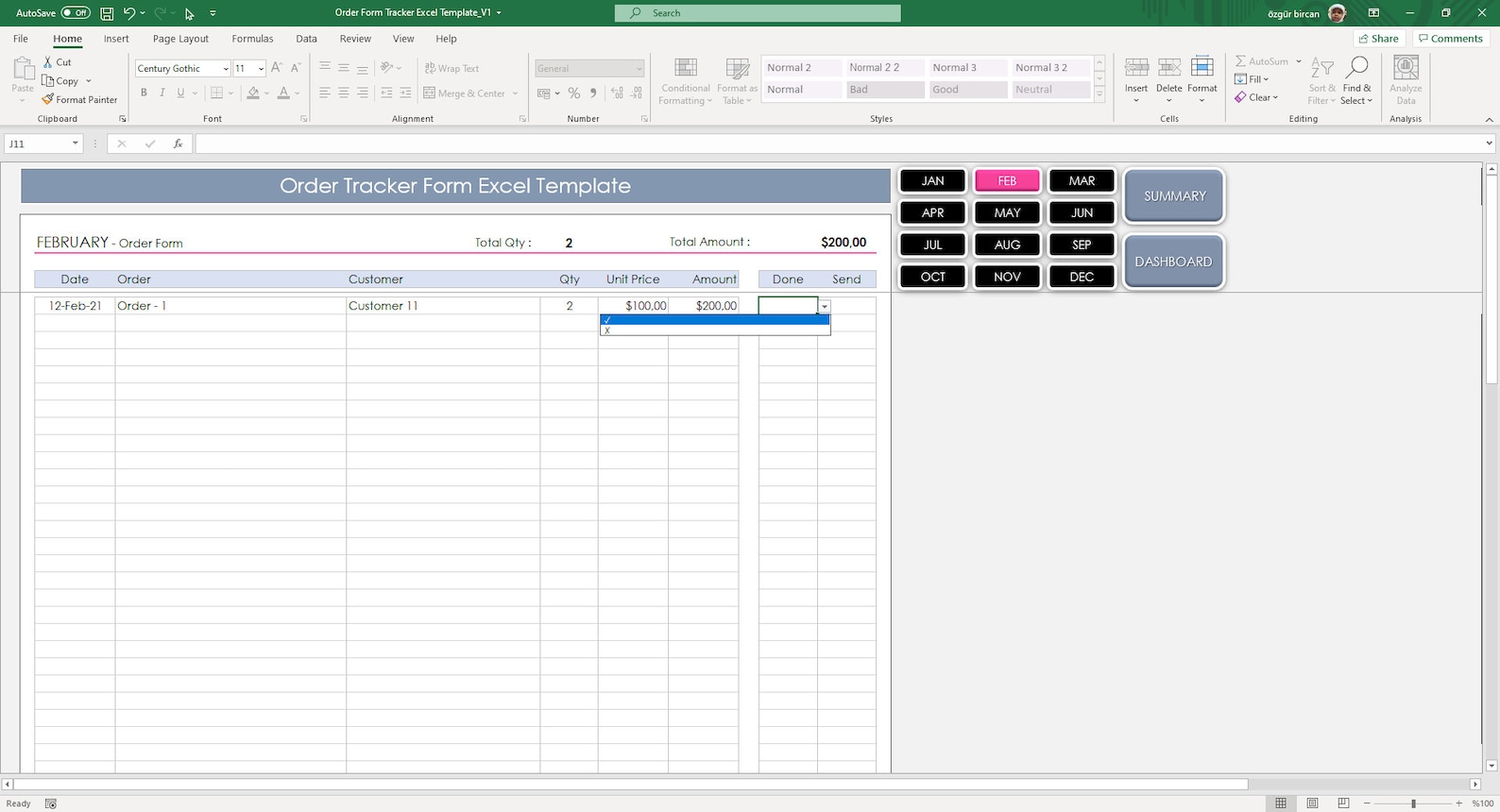 Order Form Tracker Excel Template Editable Order Tracker | Etsy