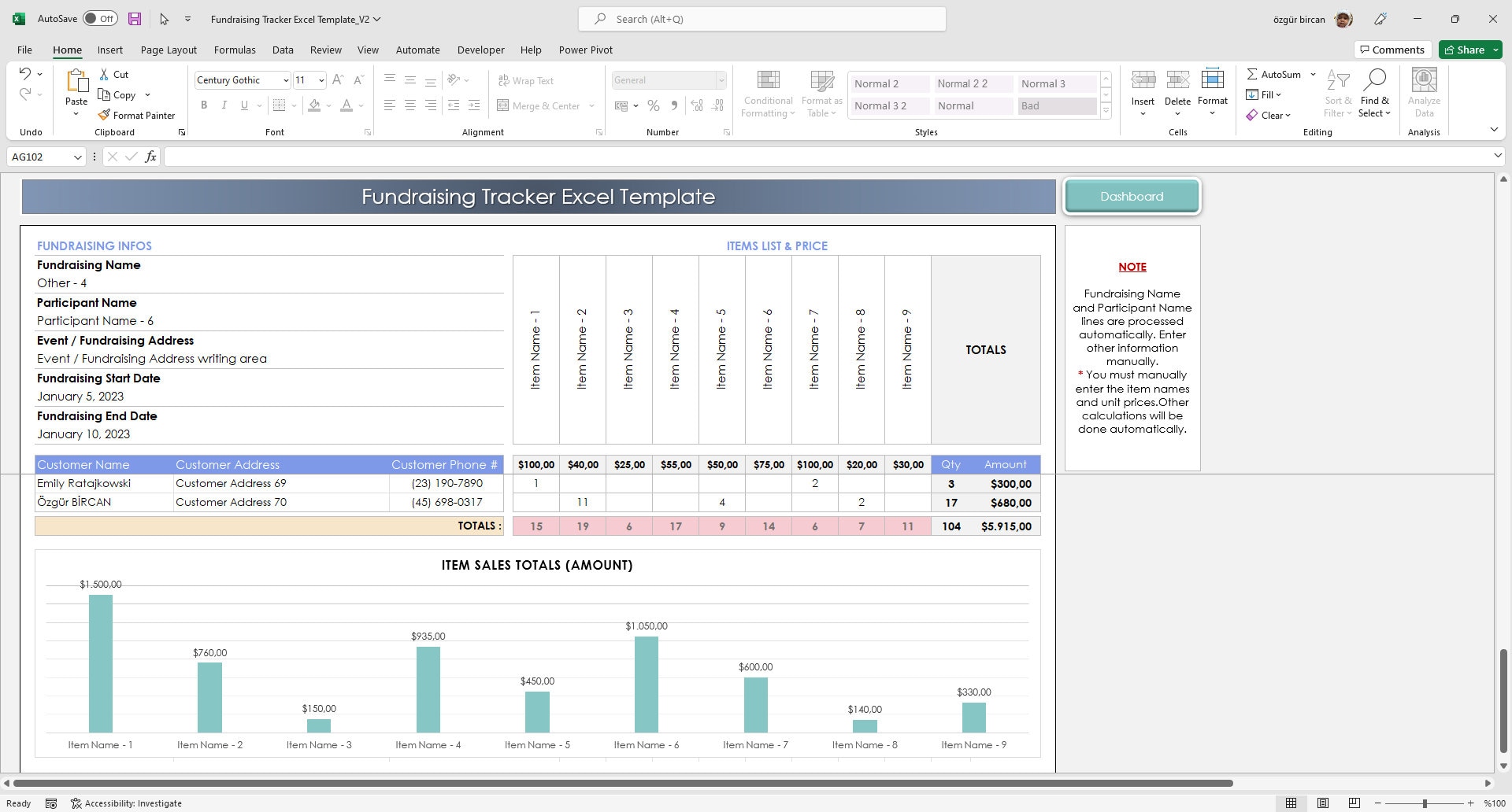 Fundraising Tracker Excel Template: Donation Progress Spreadsheet ...