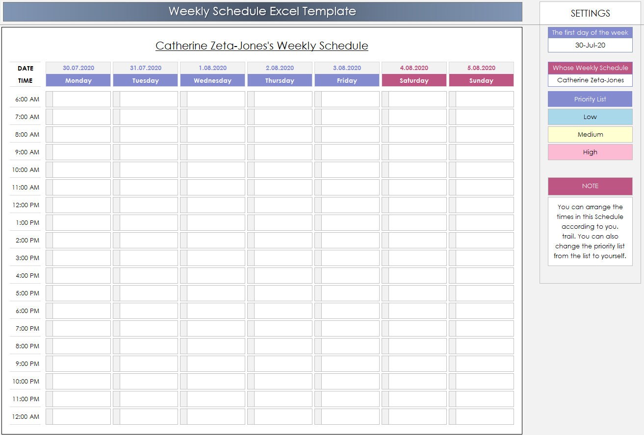 Weekly Timetable Template Excel