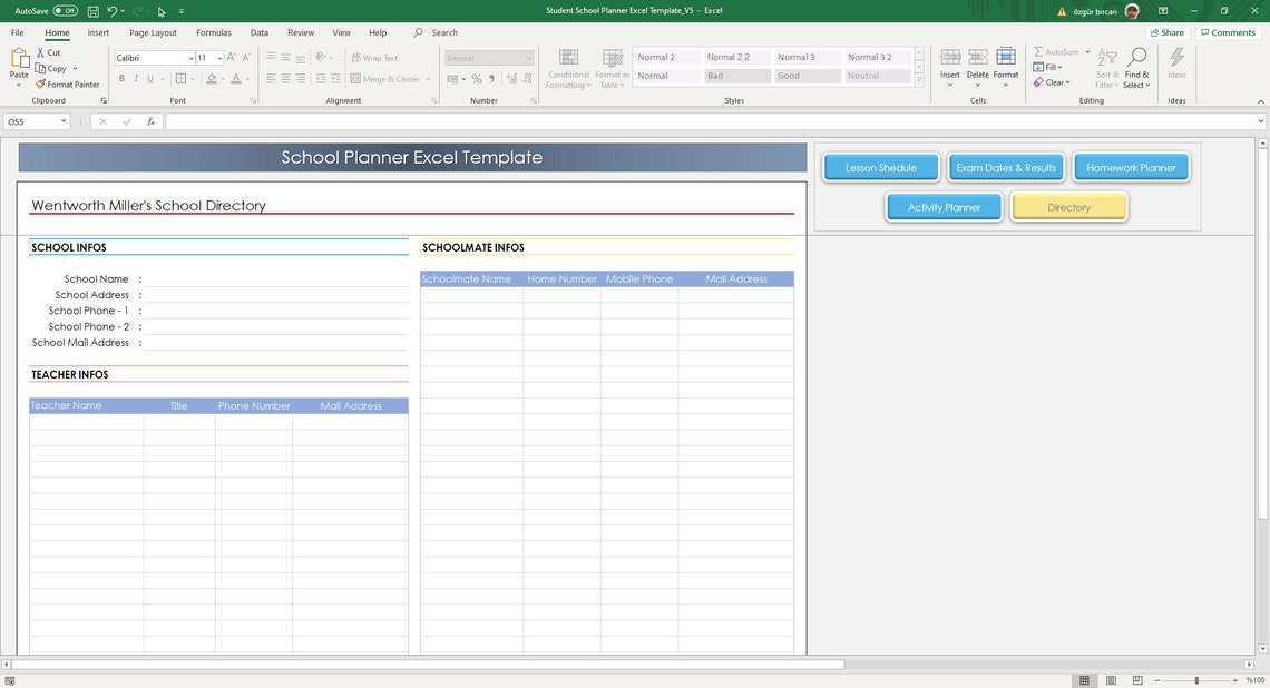 Student School Planner Excel Template Student Planner | Etsy Canada