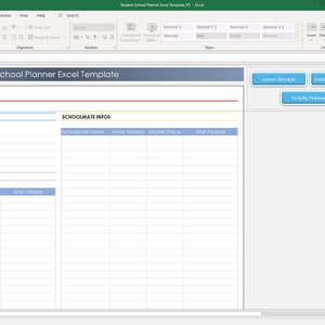 Student School Planner Excel Template: Schedule, Homework, Activity ...