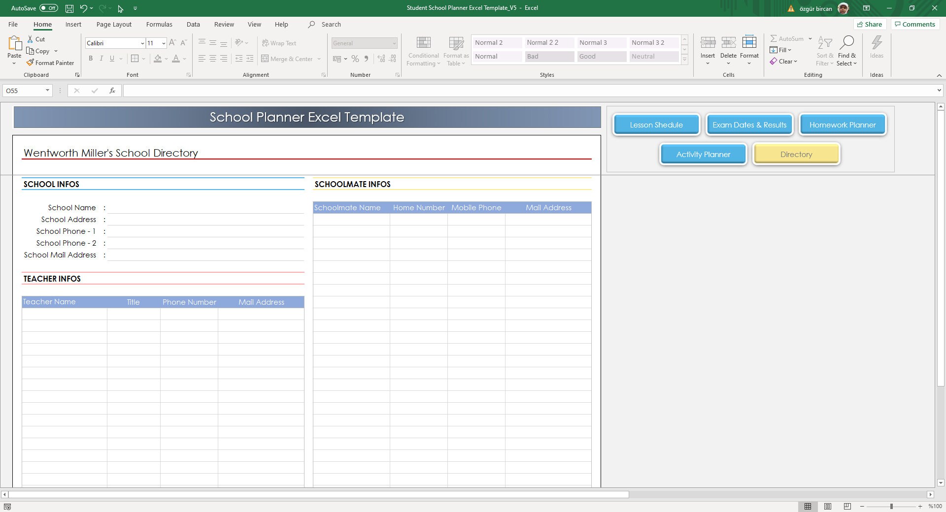 Student School Planner Excel Template Student Planner - Etsy