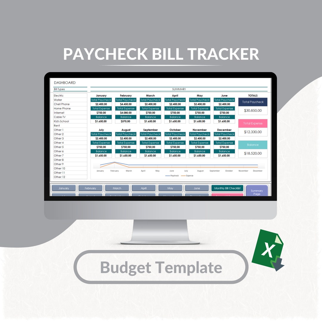 Paycheck Bill Tracker Excel Template | Paycheck Bill Organizer Template | Bill Payment Planner ...