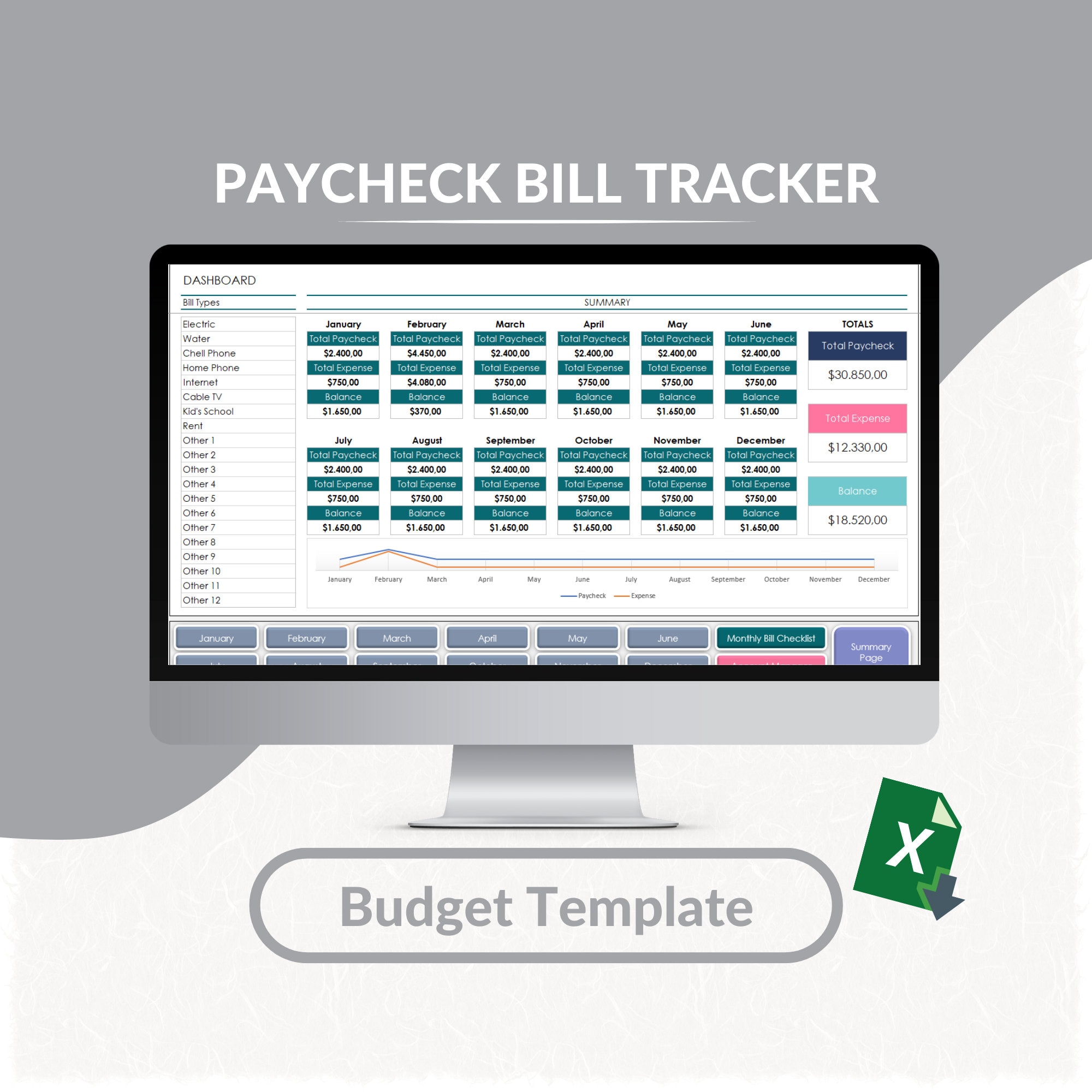Paycheck Bill Tracker Excel Template Paycheck Bill Organizer - Etsy Canada