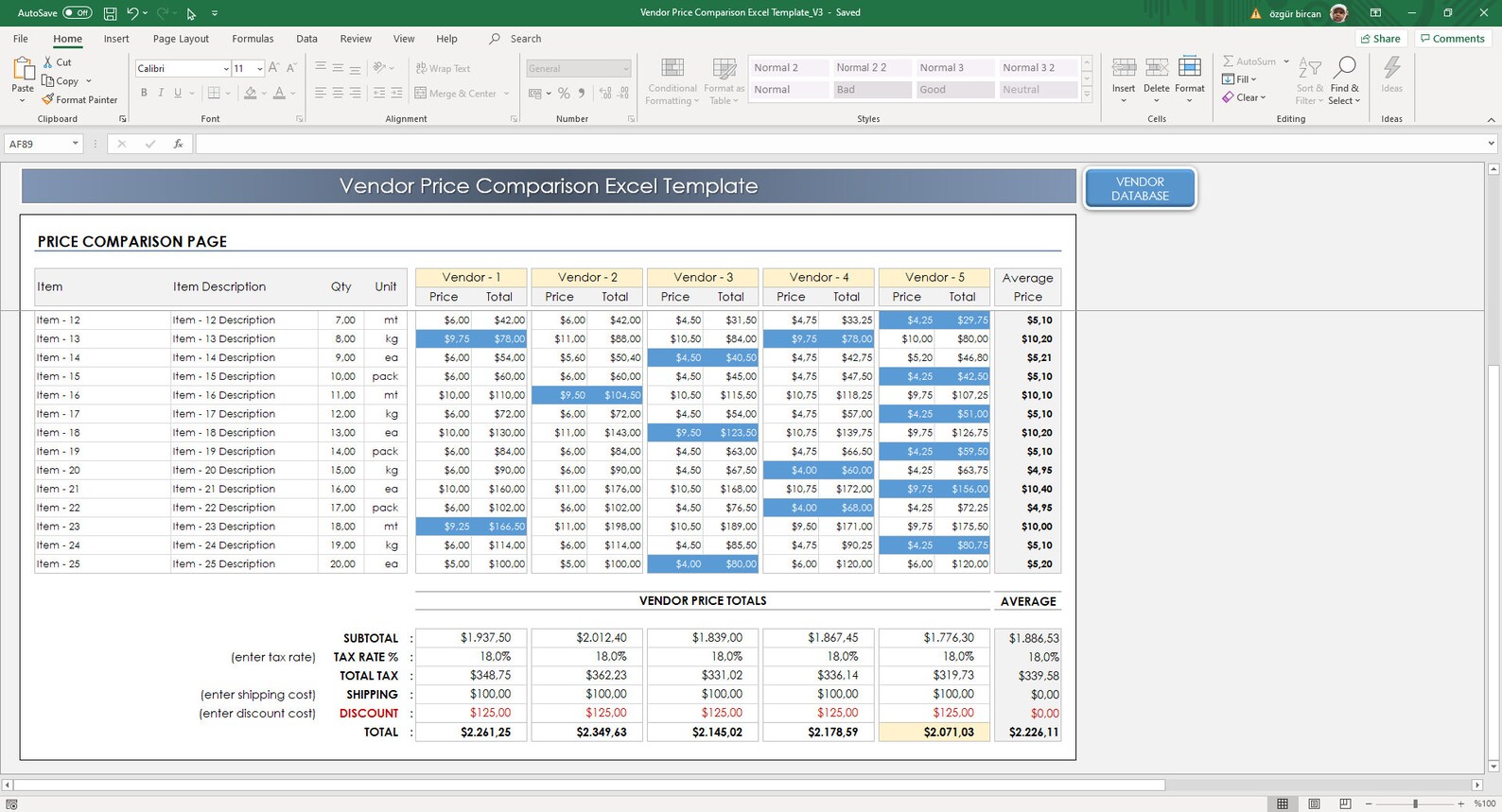 Vendor Price Comparison Excel Template Supplies Conversion Etsy Ireland Vendor Price Comparison Excel Template Supplies Conversion Etsy Ireland