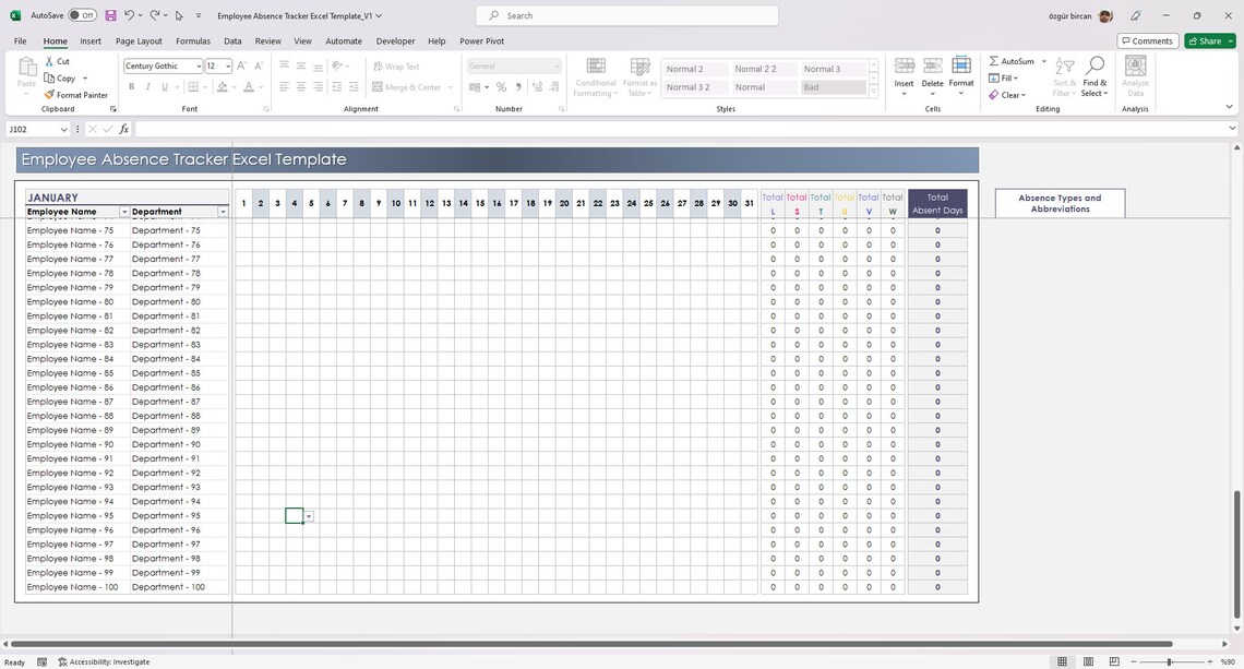 Employee Absence Tracker Excel Template | Attendance & Leave Management ...