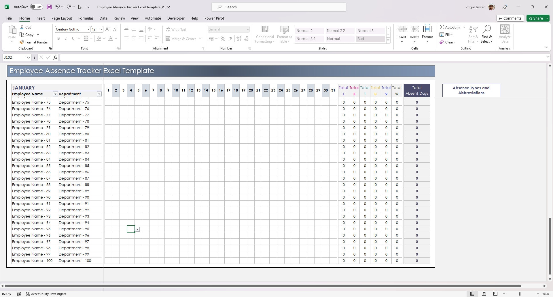 Employee Absence Tracker Excel Template: Monthly Attendance (digital ...