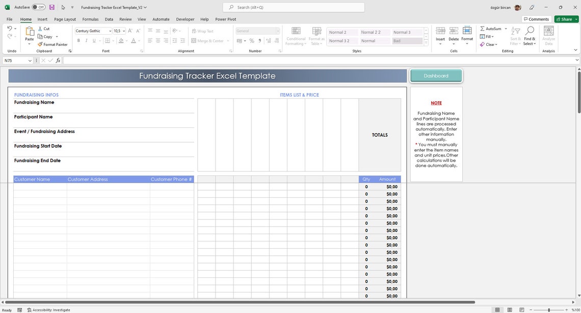 Fundraising Tracker Excel Template Fundraising Event Excel - Etsy