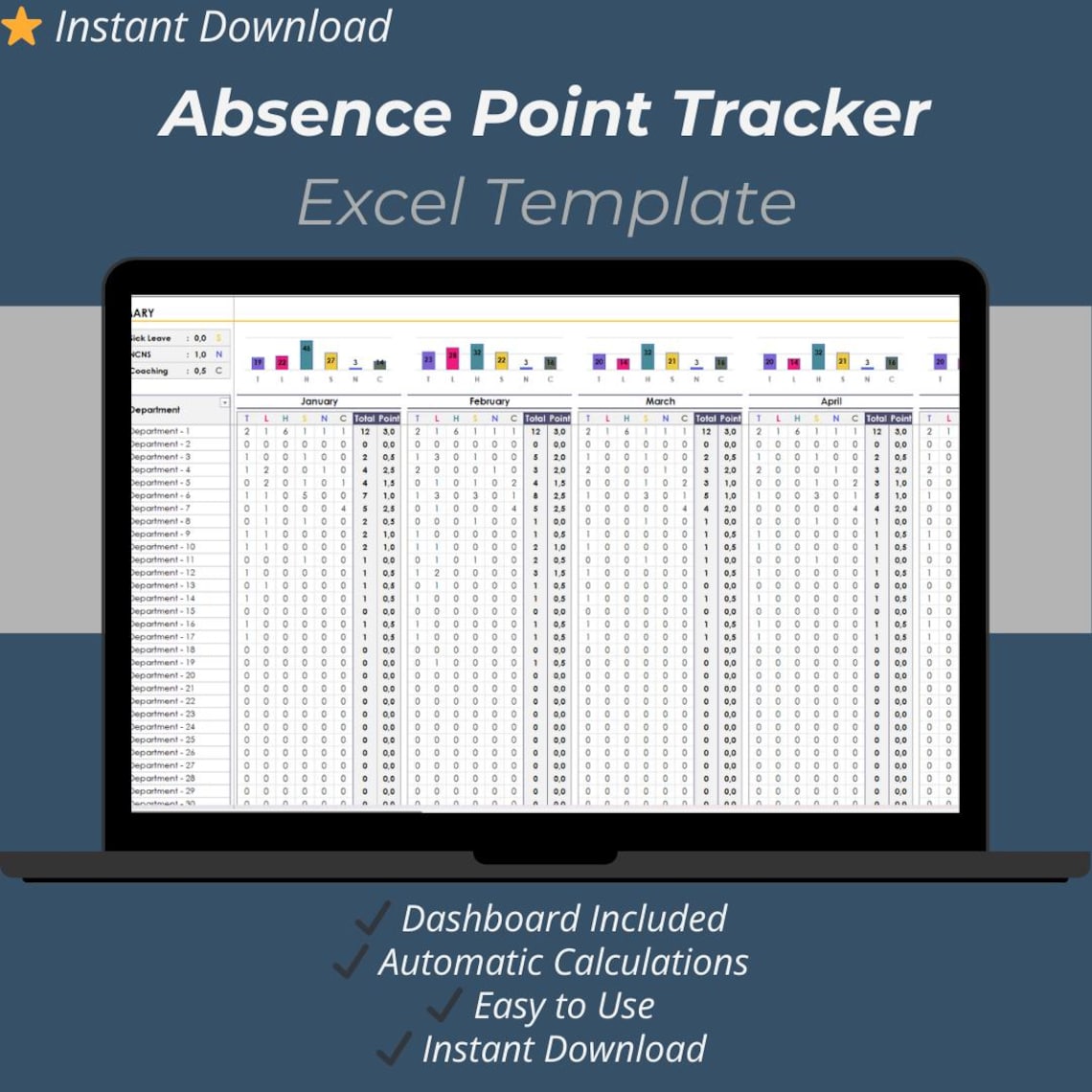 Employee Absence Point Tracker Excel Template | HR Attendance Tracking ...