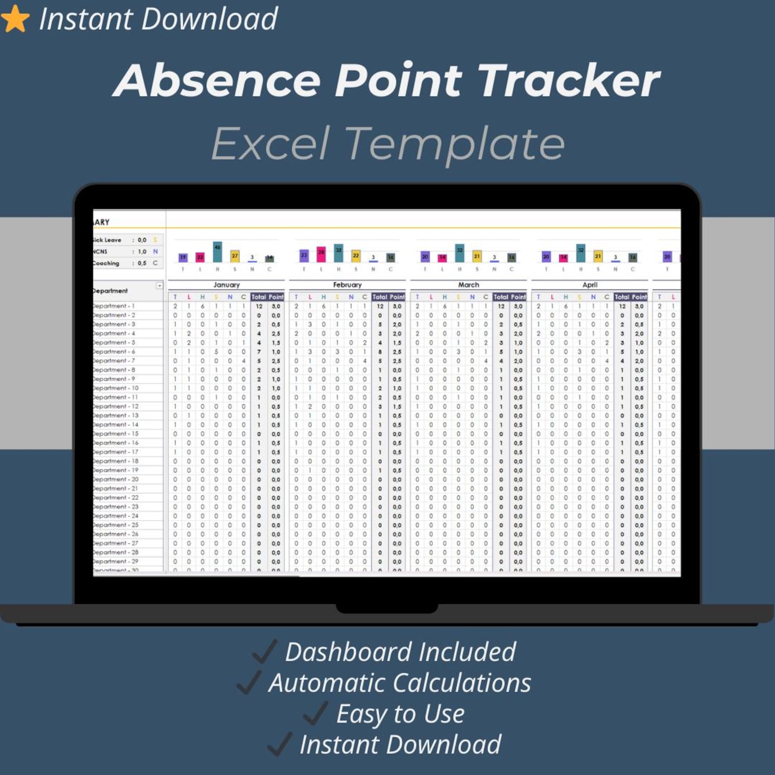 Employee Absence Point Tracker Excel Template | HR Attendance Tracking ...