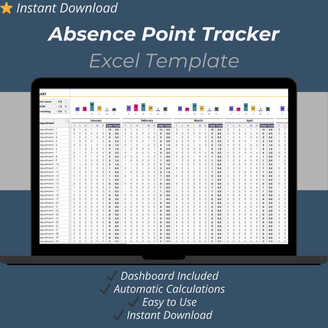 Employee Absence Point Tracker Excel Template | HR Attendance Tracking ...