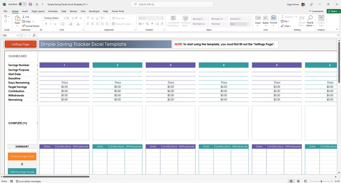 Savings Tracker Excel Template Cash Savings Planner Money - Etsy